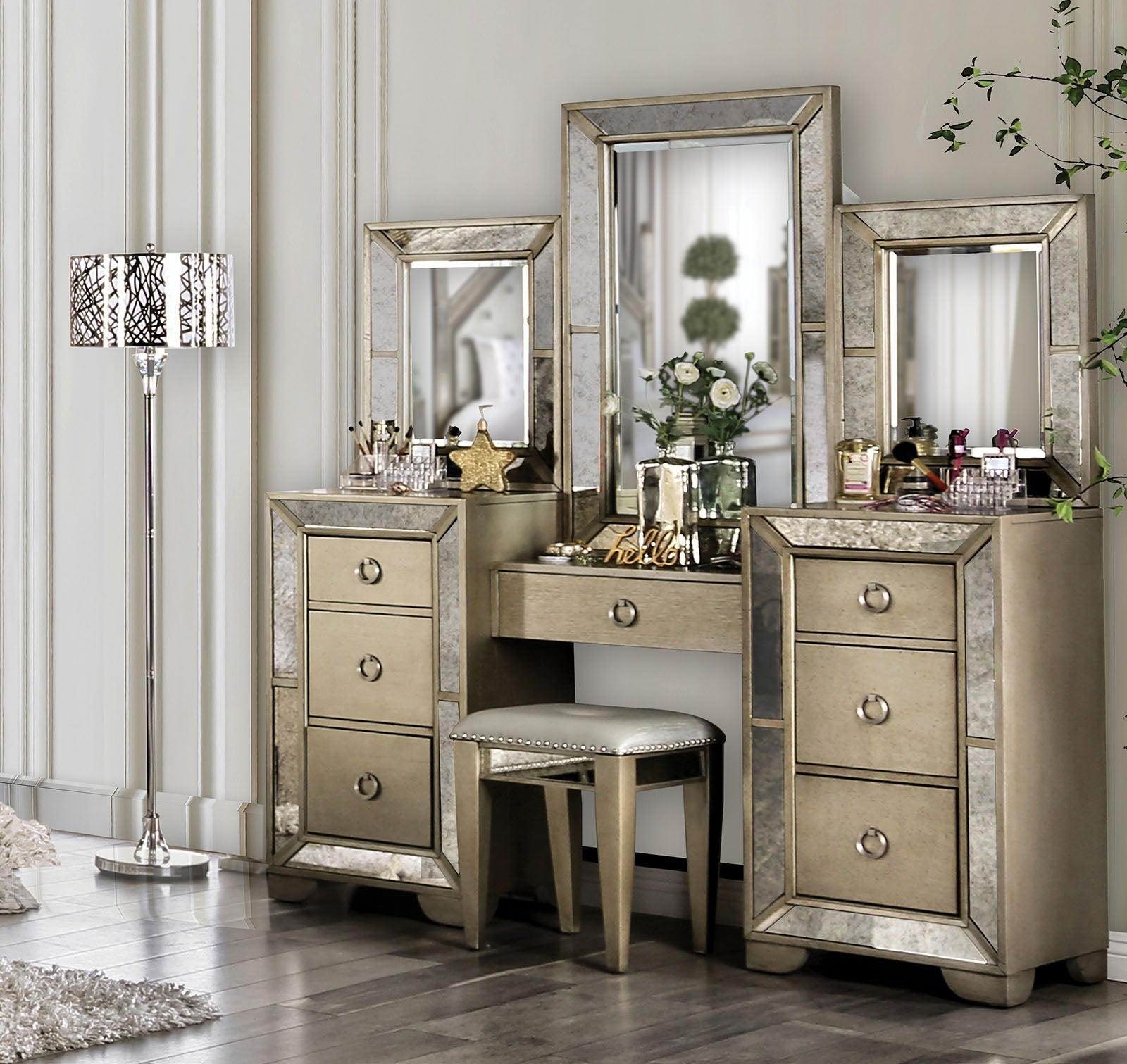 Maribel Champagne Vanity Set - House to Home Furnishings LLC