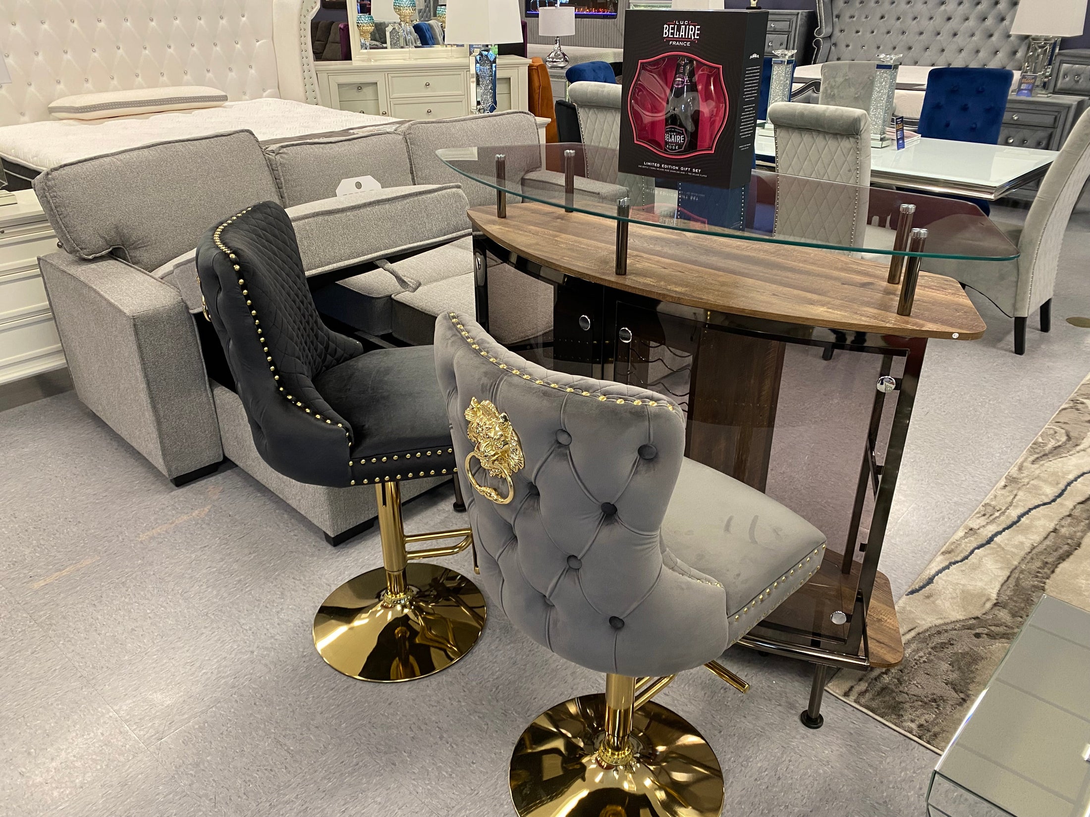 Lion Head Velvet Tufted Swiveling Nail Head Bar Stools (Premium Gold L ...