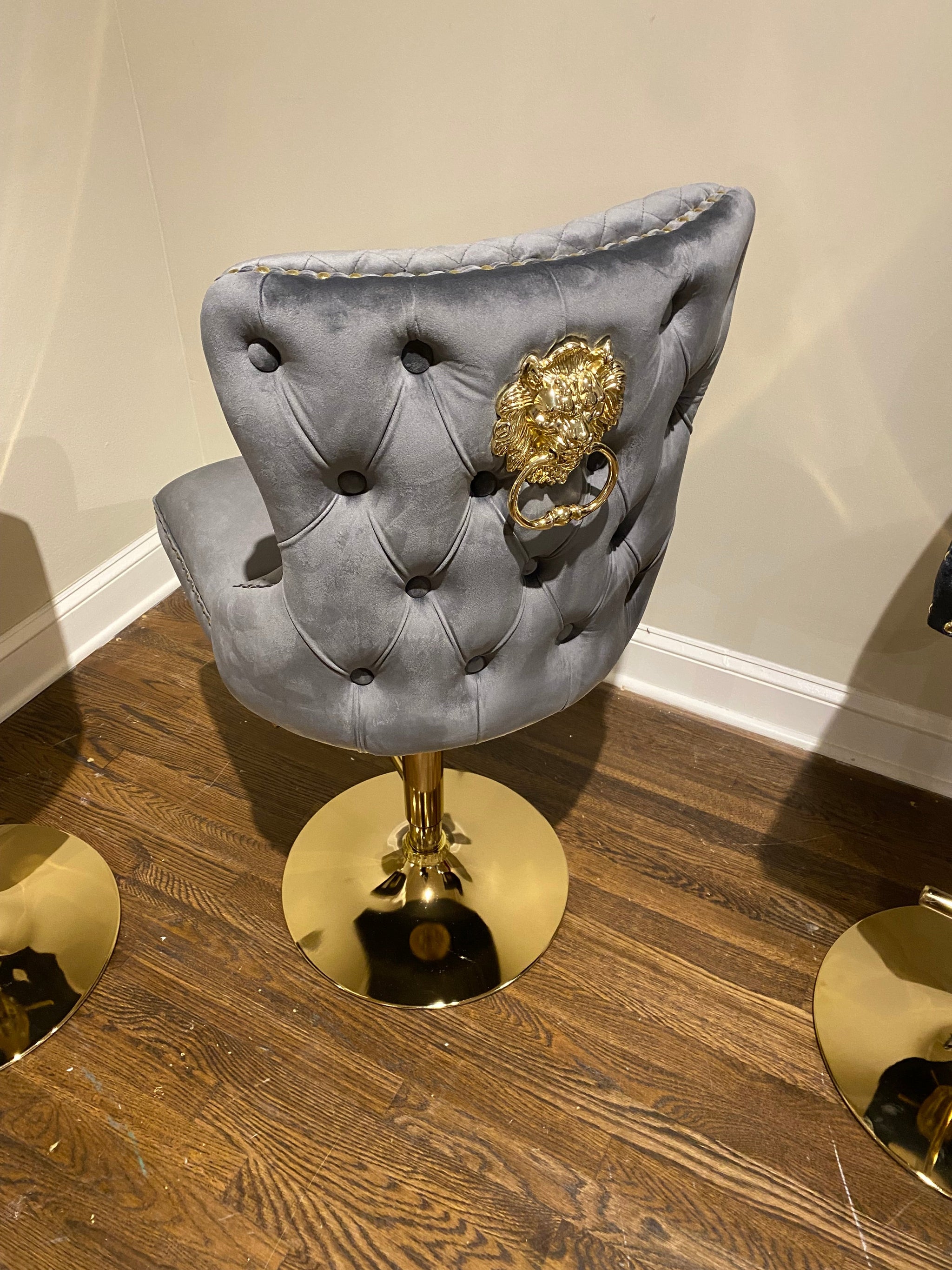 Lion Head Velvet Tufted Swiveling Nail Head Bar Stools (Premium Gold L ...